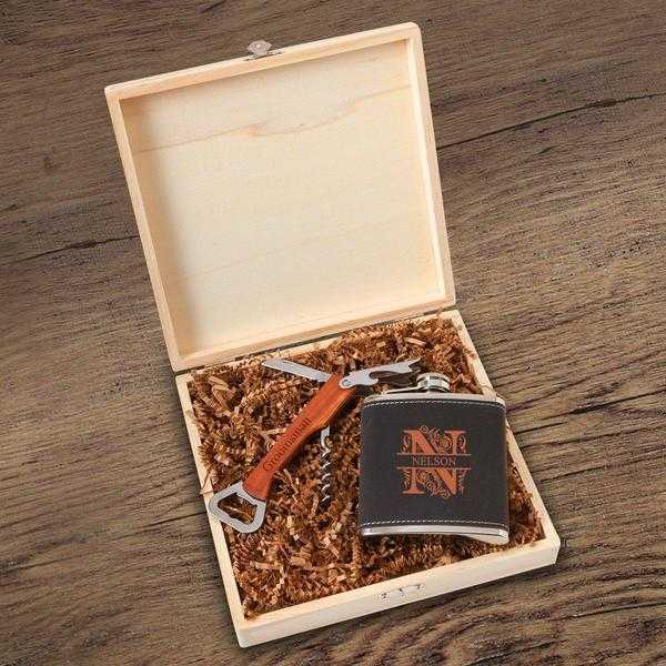 Personalized Dunbar Groomsmen Flask Gift Box Set DG Custom Graphics